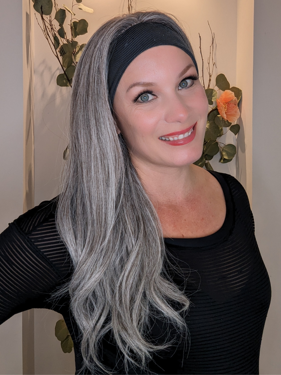 Sport Headband Wig | Human Hair | Light Grey | Hand-Tied – Encelia Hair